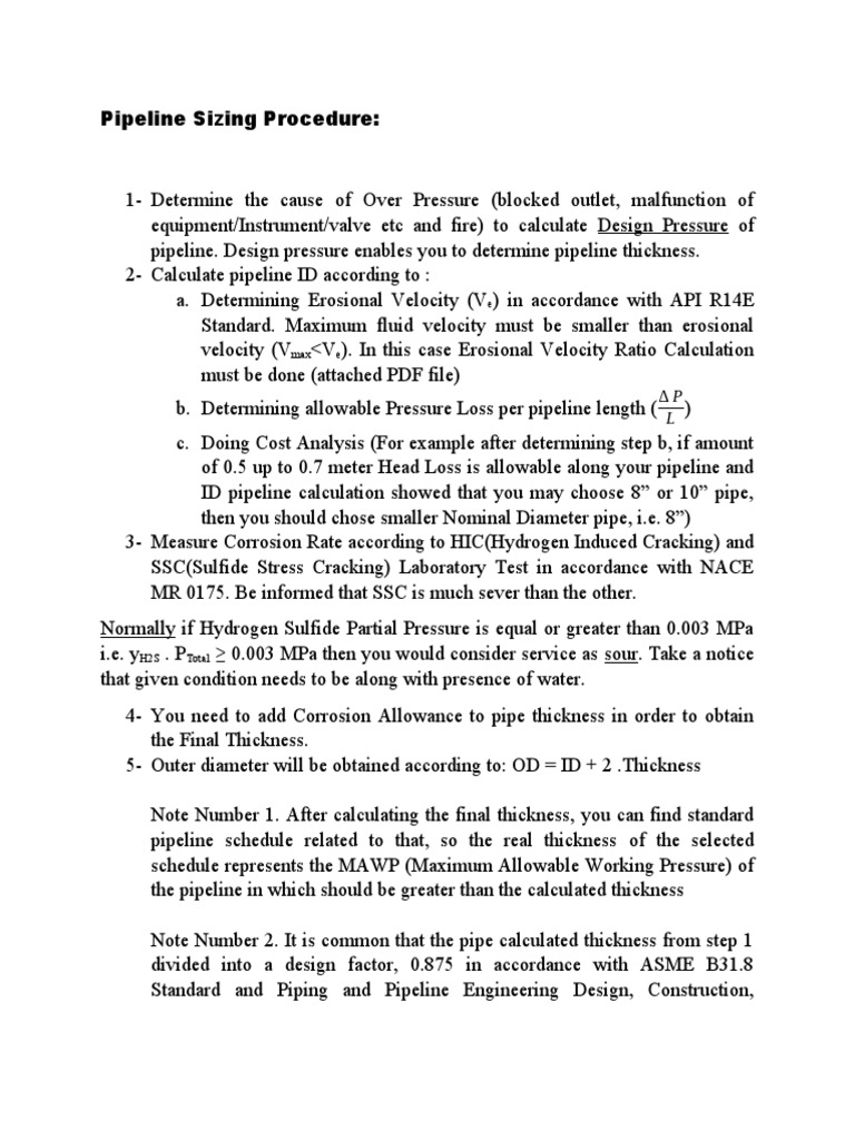 Pipeline Sizing Procedure | PDF