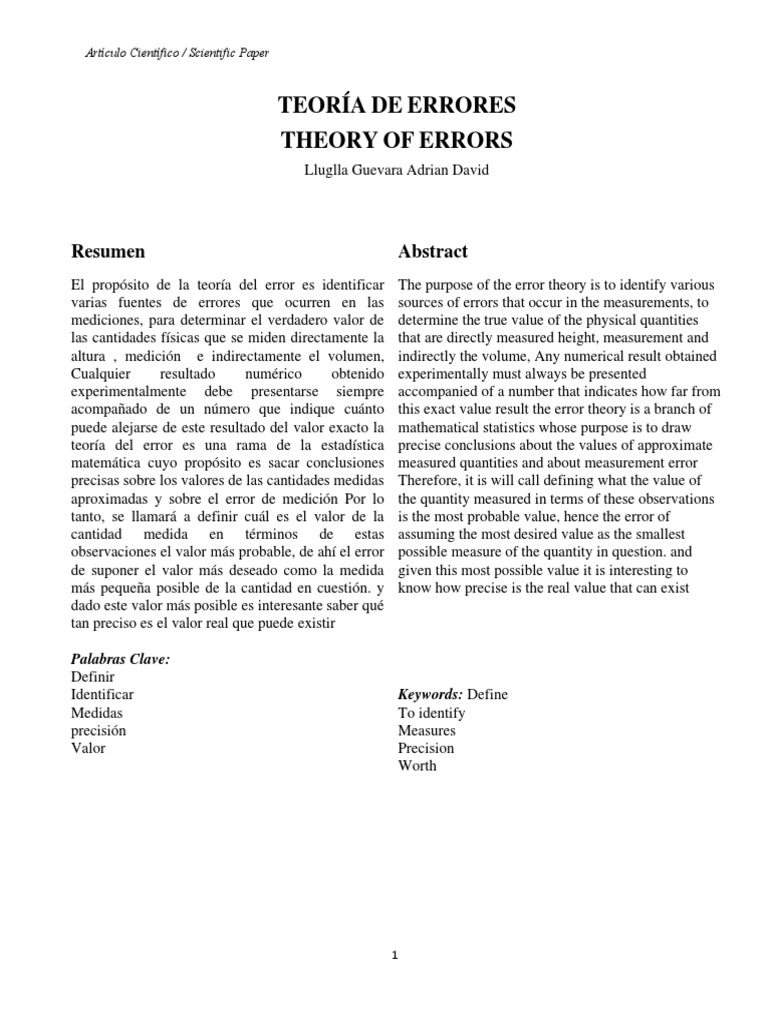 Teoría de Errores | PDF | Medición | Exactitud y precisión