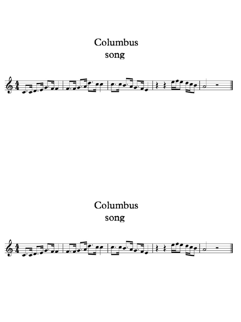 Columbus Song To Print | PDF