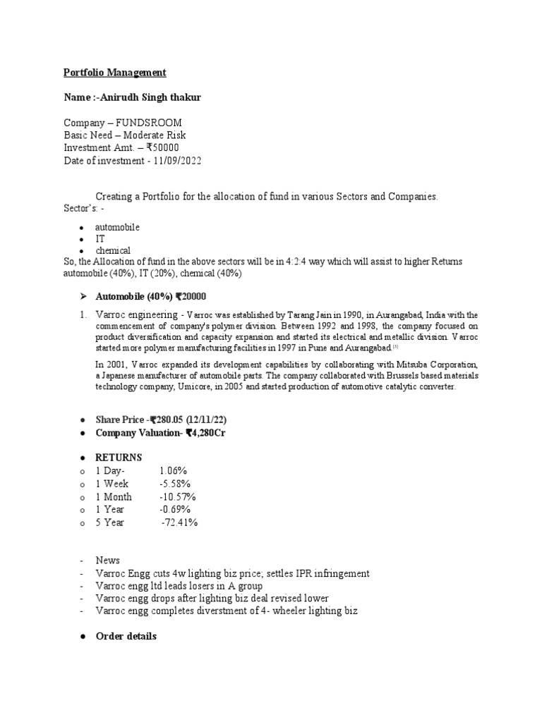 Portfolio Management Report | PDF | Business | Economies