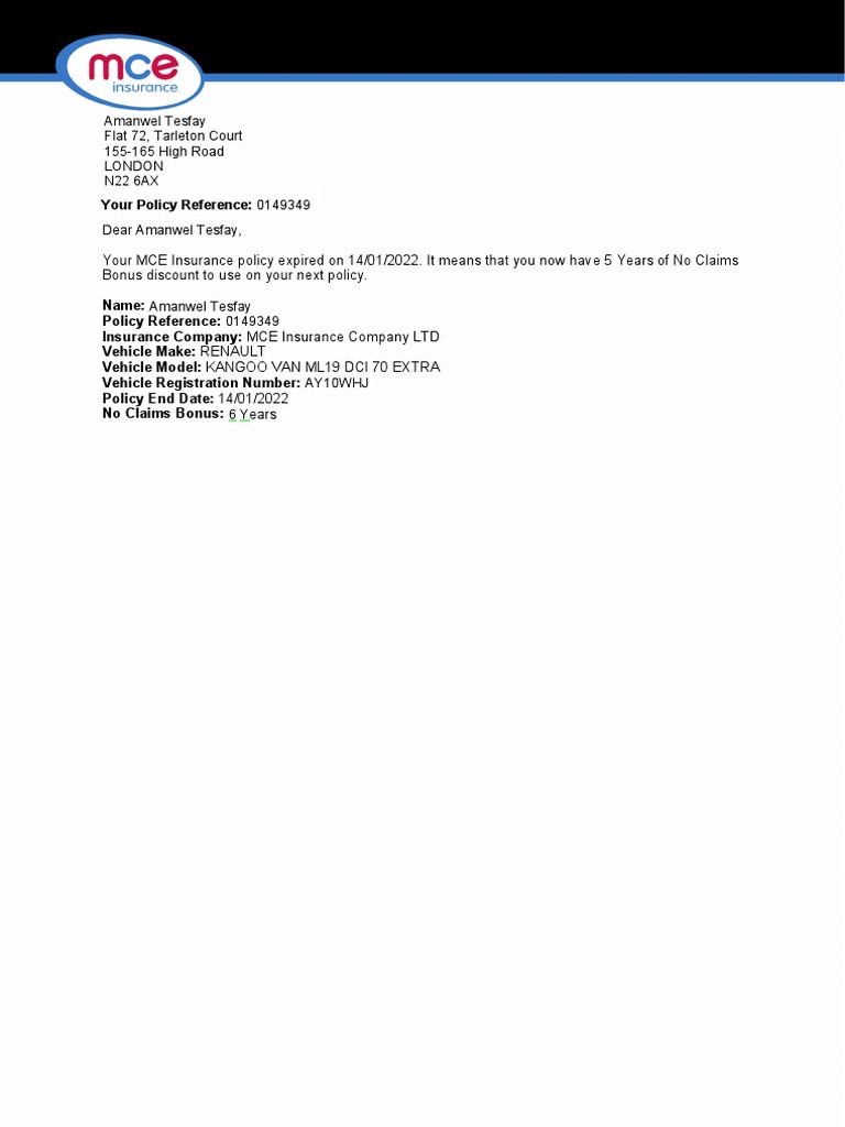 MCE Insurance Policy Expiration Notice | PDF