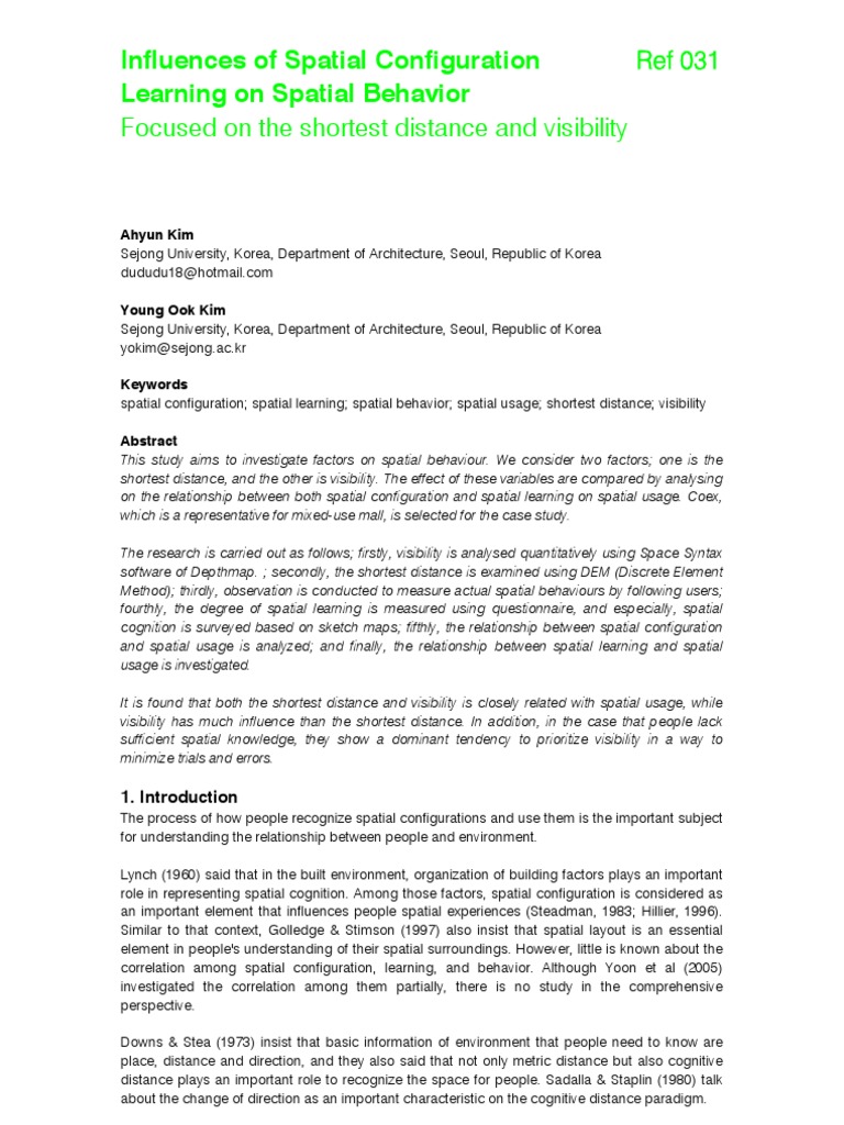Influences of Spatial Configuration Learning On Spatial Behavior | PDF ...