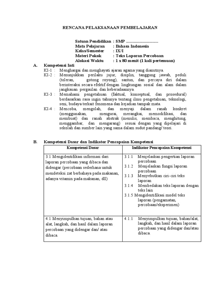 RPP Kelas 9 Teks Percobaan | PDF | Karier & Perkembangan | Seni & Disiplin Bahasa