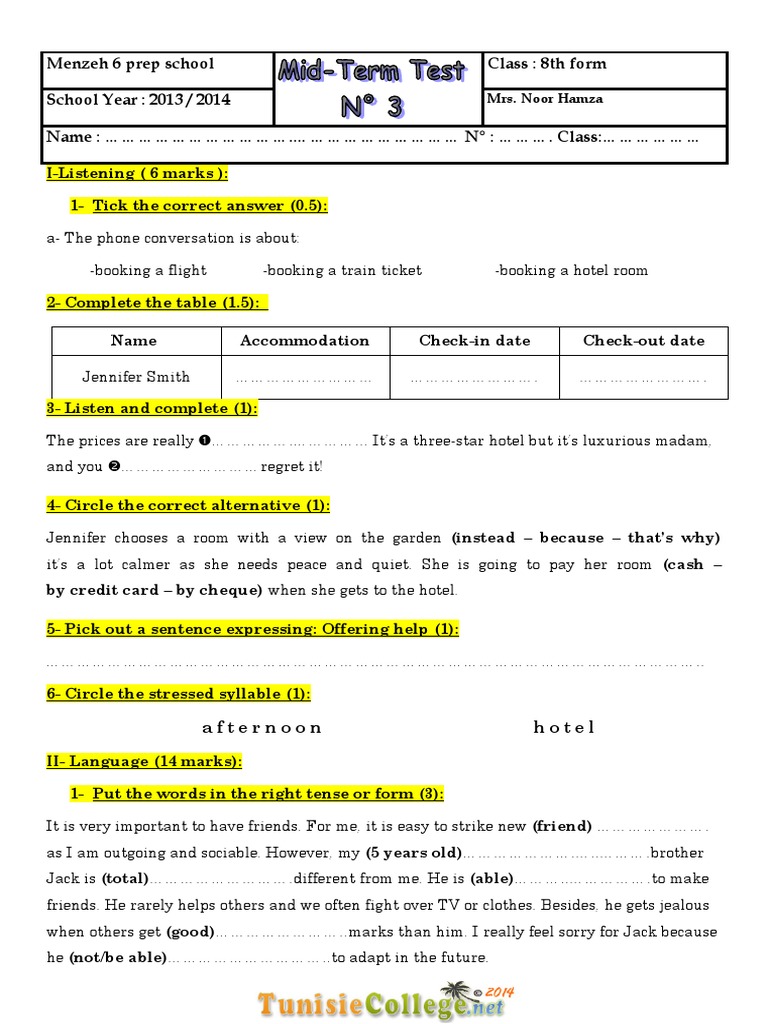 8th Form English Mid-Term Test 3 | PDF | Banks | Money