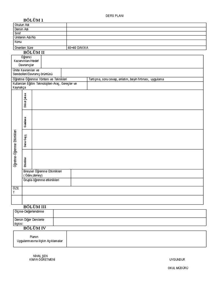Bos Ders Plani Sablonu 35935 | PDF