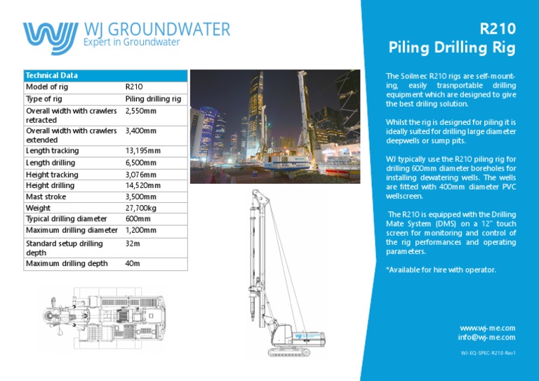 R210 Piling Drilling Rig Specifications | PDF | Home & Garden | Computers