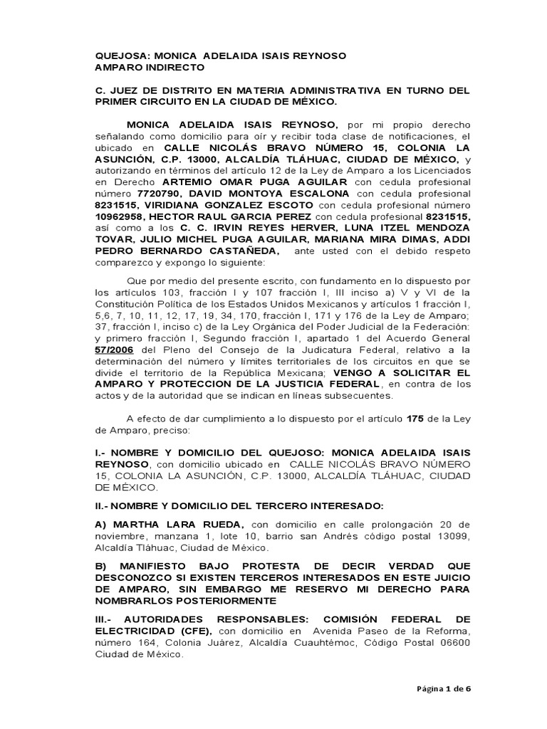 Amparo Contra Cfe Por Corte De Luz Pdf México Derechos Humanos