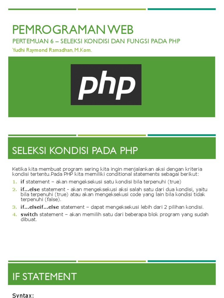 06 Pemrograman Web - Fungsi Dan Seleksi Kondisi Pada PHP | PDF