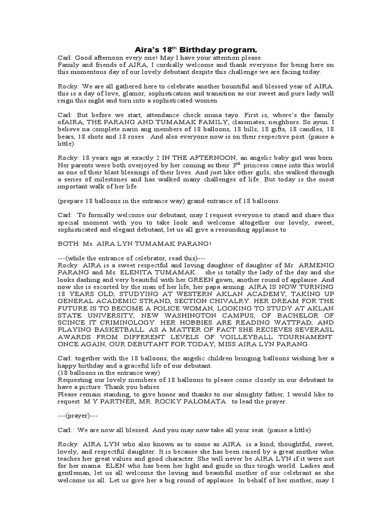 Aira's 18th Birthday Celebration | PDF | Birthdays | Traditions