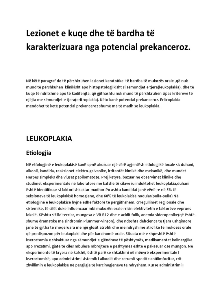 Leukoplakia, Eritoplakia | PDF