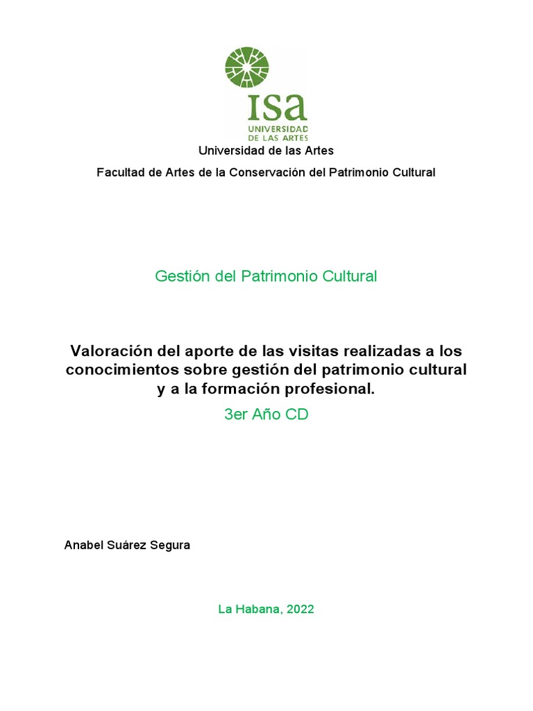 Gestion Del Patrimonio, Trabajo Final Anabel Suarez | PDF | Museo ...