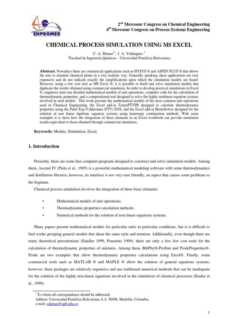 1255 Chemical Process Simulation Using Ms Excel | PDF | Mole (Unit) | Applied And ...