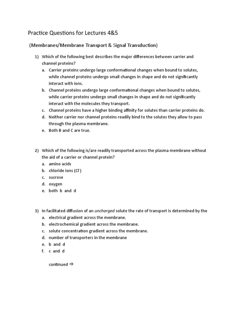 Exam 1 Lectures 4 & 5 Q's | PDF | Cell Membrane | Signal Transduction