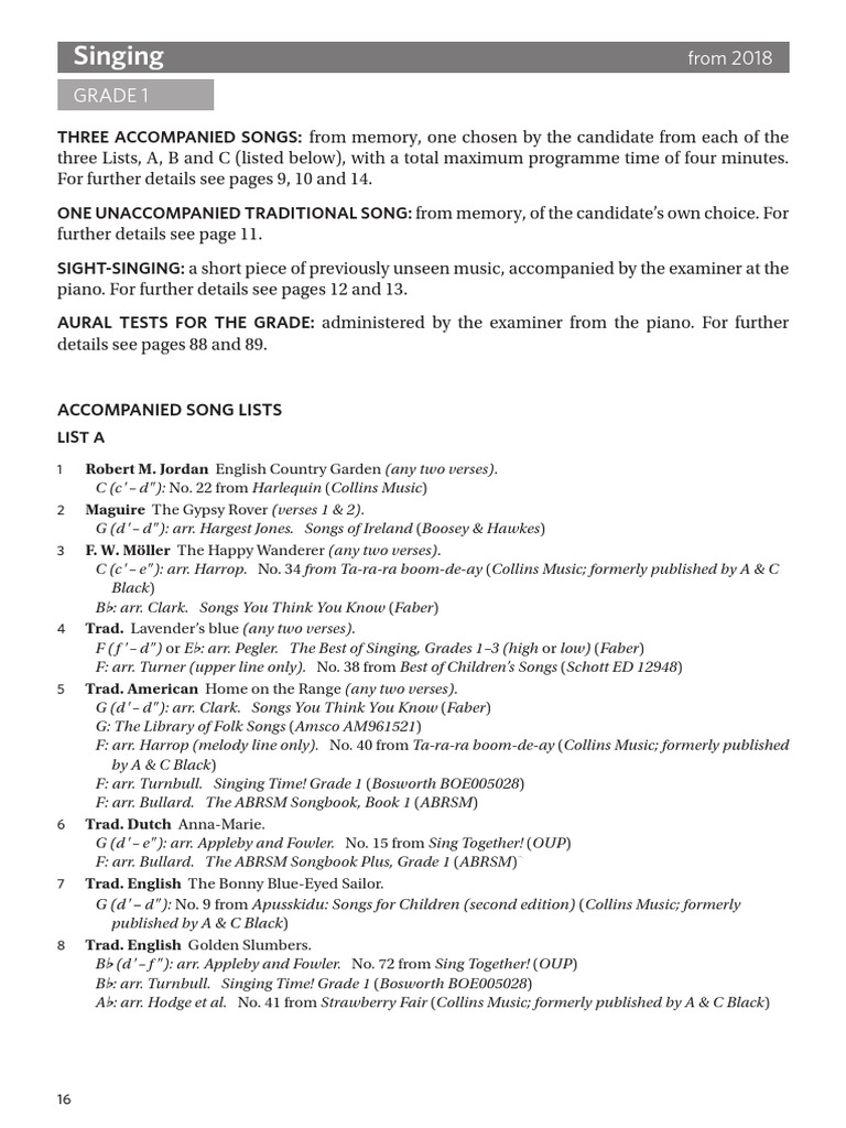 Grade 1 Singing From 2018 Updated September 2020 | PDF | Test ... Grade 1 Singing From 2018 Updated September 2020 | PDF | Test ...