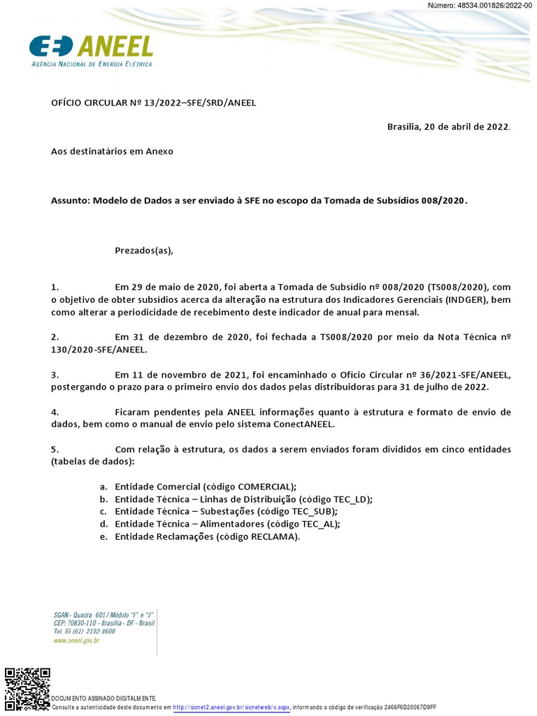 2022 - 04 - 20 Ofício Circular #13-2022sfe SRD Aneel | PDF | Decimal