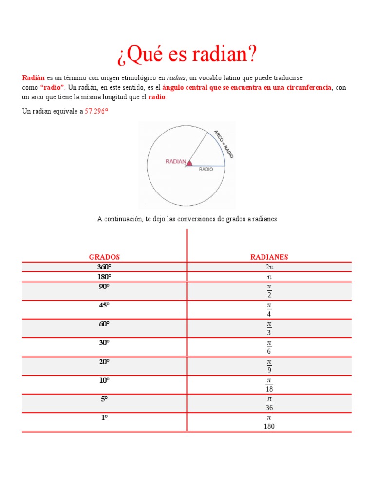 Qué Es Radian | PDF | Matemáticas | Cantidades fisicas