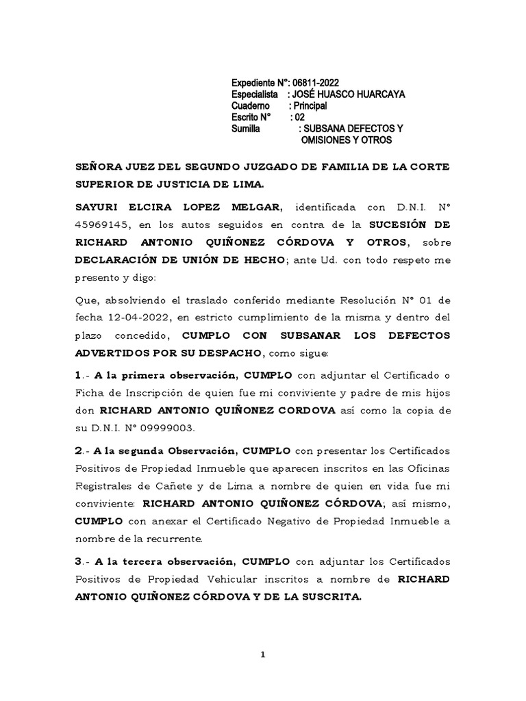 Subsanacion Sayuri | PDF | Justicia | Crimen y violencia