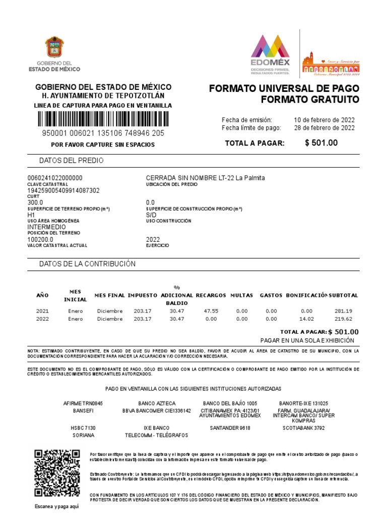 Formato Universal de Pago Predial | PDF | Economias