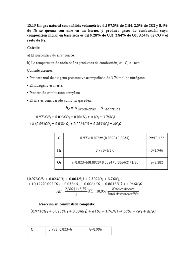 Ejercicio 13,19 | PDF | Combustión | Ingeniería Química