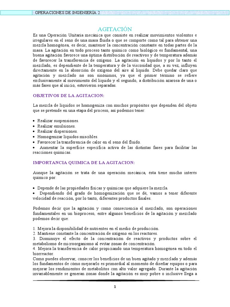 Agitación en Ingeniería Química | PDF | Viscosidad | Líquidos