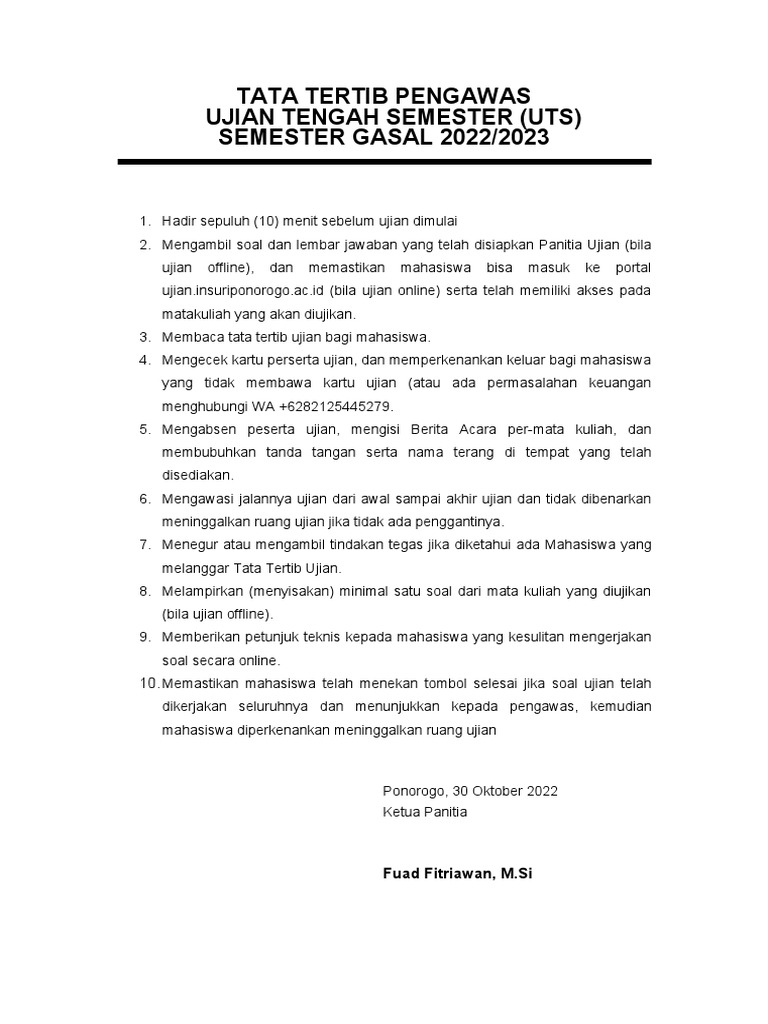 TATA TERTIB UTS Untuk Pengawas | PDF | Teknologi & Rekayasa