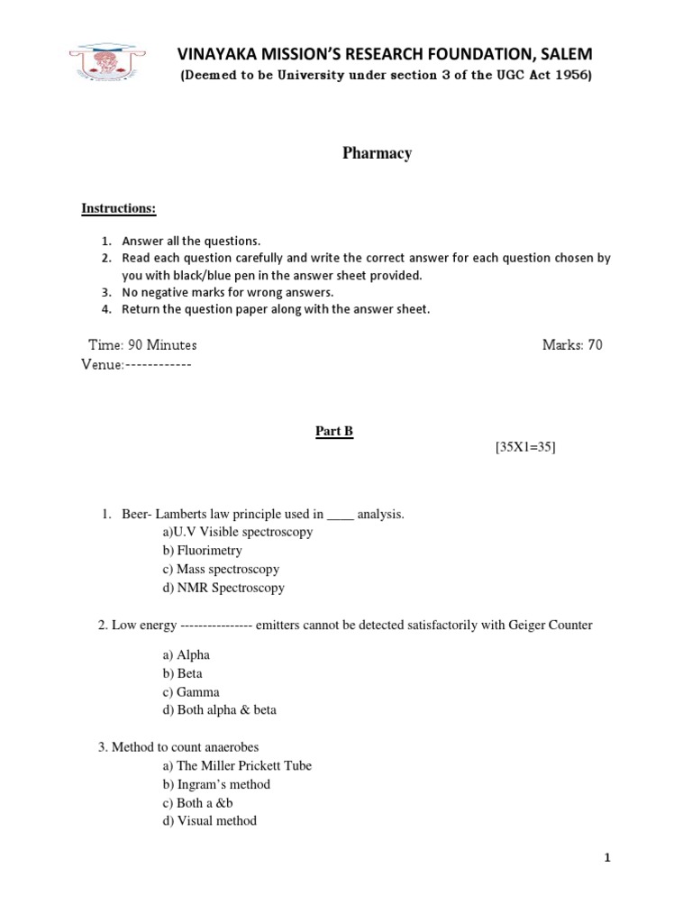 Pharmacy Exam: Questions Regarding Drug Analysis Techniques ...