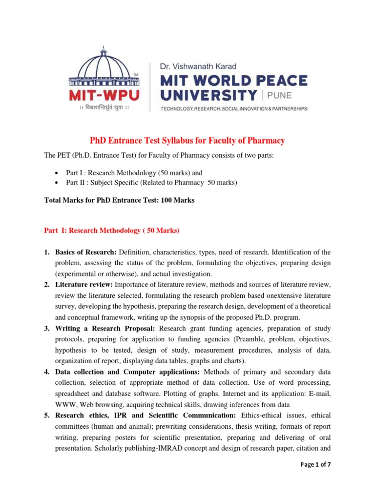 Faculty of Pharmacy PHD Entrance Test Syllabus | PDF | Pharmacokinetics ...