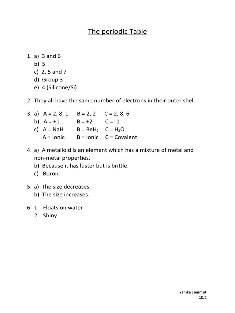 Periodicity Worksheet 2 | PDF