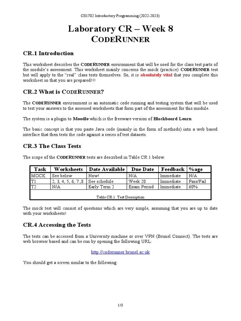 CS1702 Worksheet CR - CodeRunner v1 (2022-2023) | PDF | Computing ...