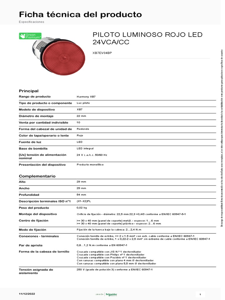 Harmony XB7 - XB7EV04BP | PDF | Tornillo | Diodo emisor de luz