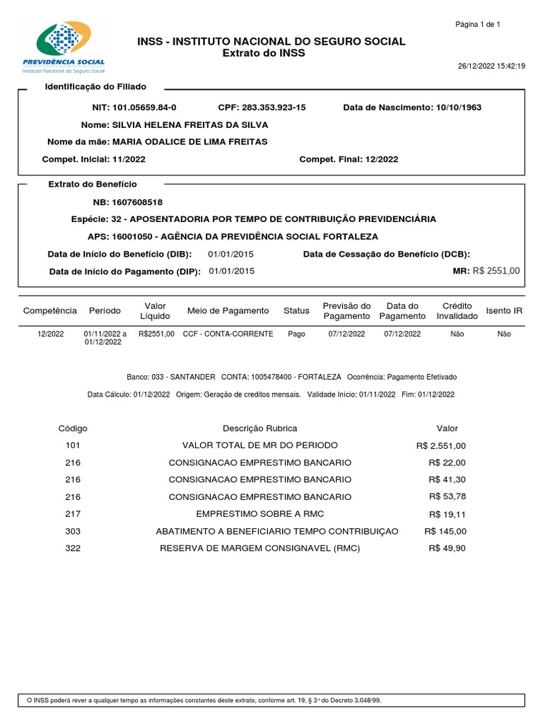 Extrato Detalhado do INSS | PDF | Empréstimos | Dívida
