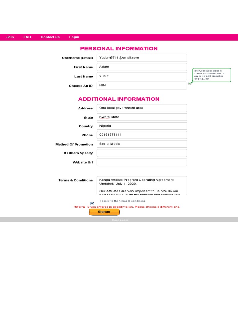 Konga Affiliate Signup Guide | PDF