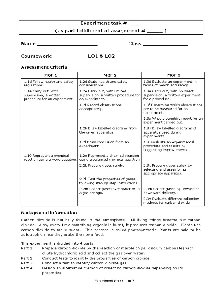 Year 9 - LO 2 - Carbon Dioxide and Its Properties | PDF | Experiment ...
