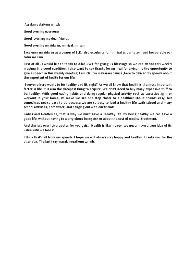 Speech About Health | PDF