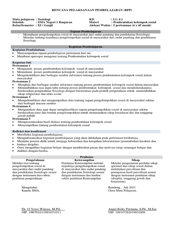 RPP Pembentukan Kelompok Sosial | PDF