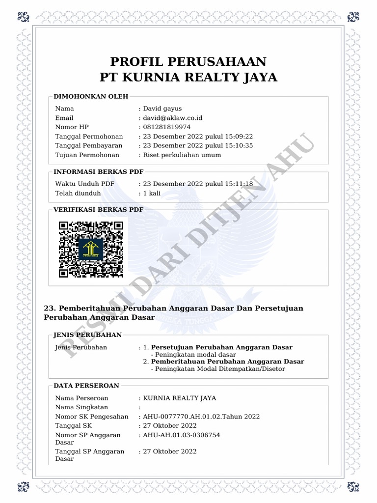 Profil PT Kurnia Realty Jaya | PDF