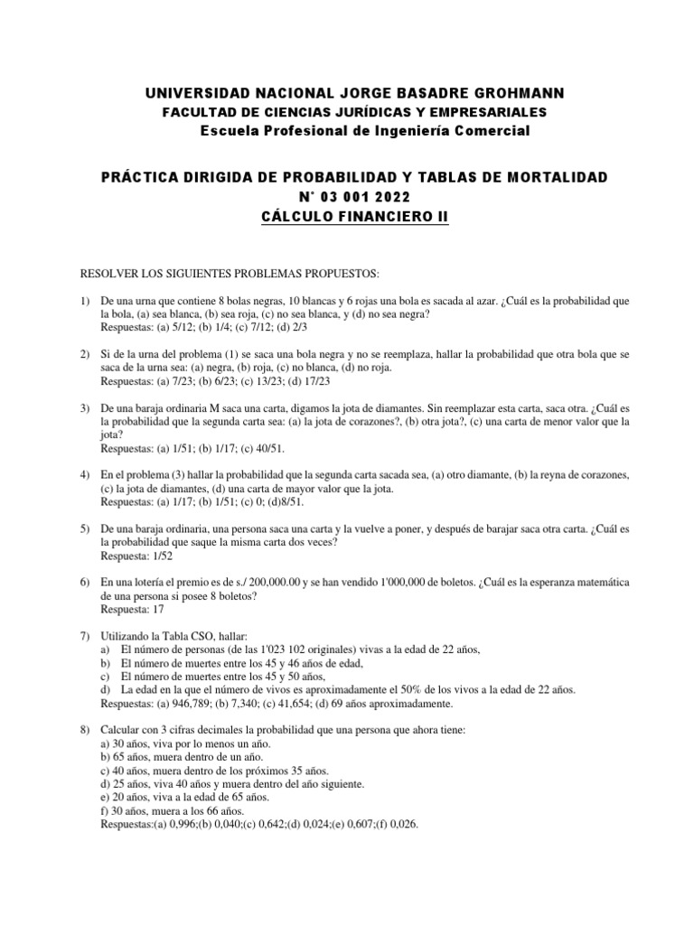 PD CF Ii PTM #03 001-2022 Práctica Dirigida Sobre Probabilidad y Tablas de Mortalidad | PDF ...