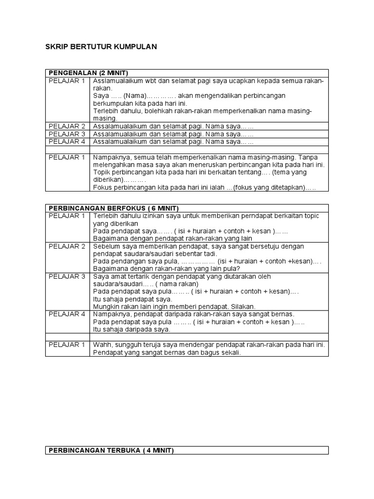 Skrip Bertutur Kumpulan | PDF
