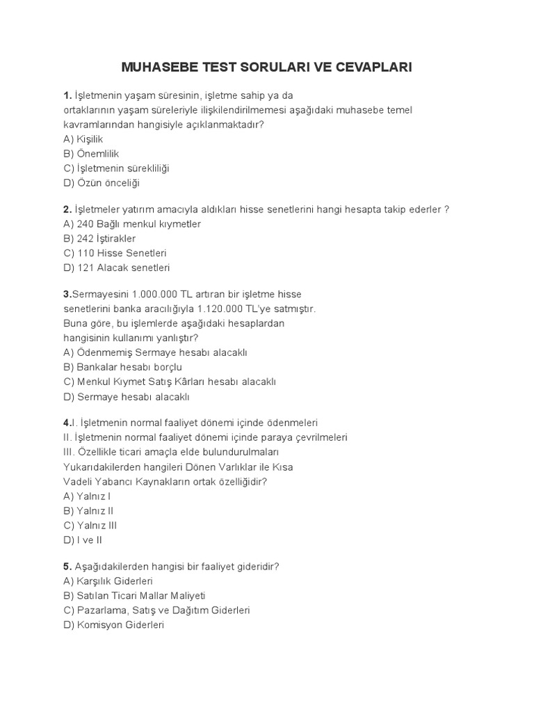 Genel Muhasebe Soru2 | PDF