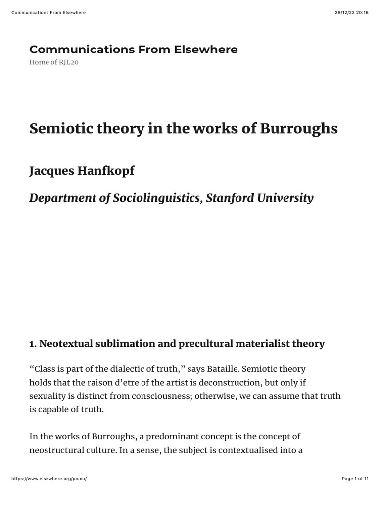 Semiotic Theory in The Works of Burroughs | PDF | Deconstruction | Materialism