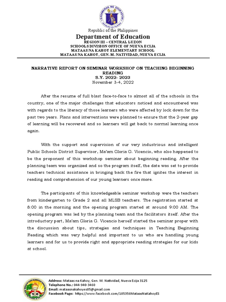 Accomplishment Report Seminar On Beginning Reading | PDF | Teachers ...