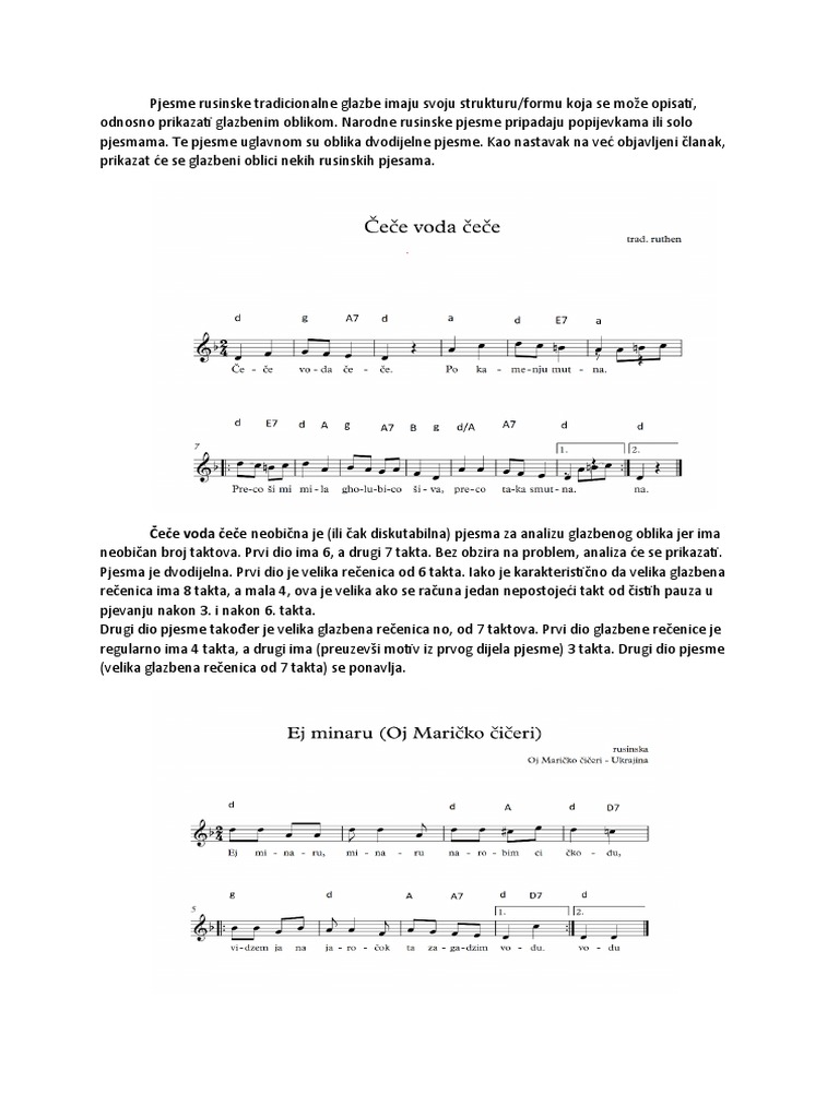 Glazbeni Oblici Nekih Rusinskih Pjesama 2 | PDF