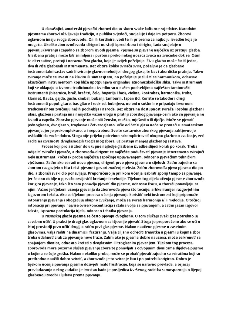 Zakonitosti Pjevanja U Amaterskom Pjevačkom Zboru | PDF