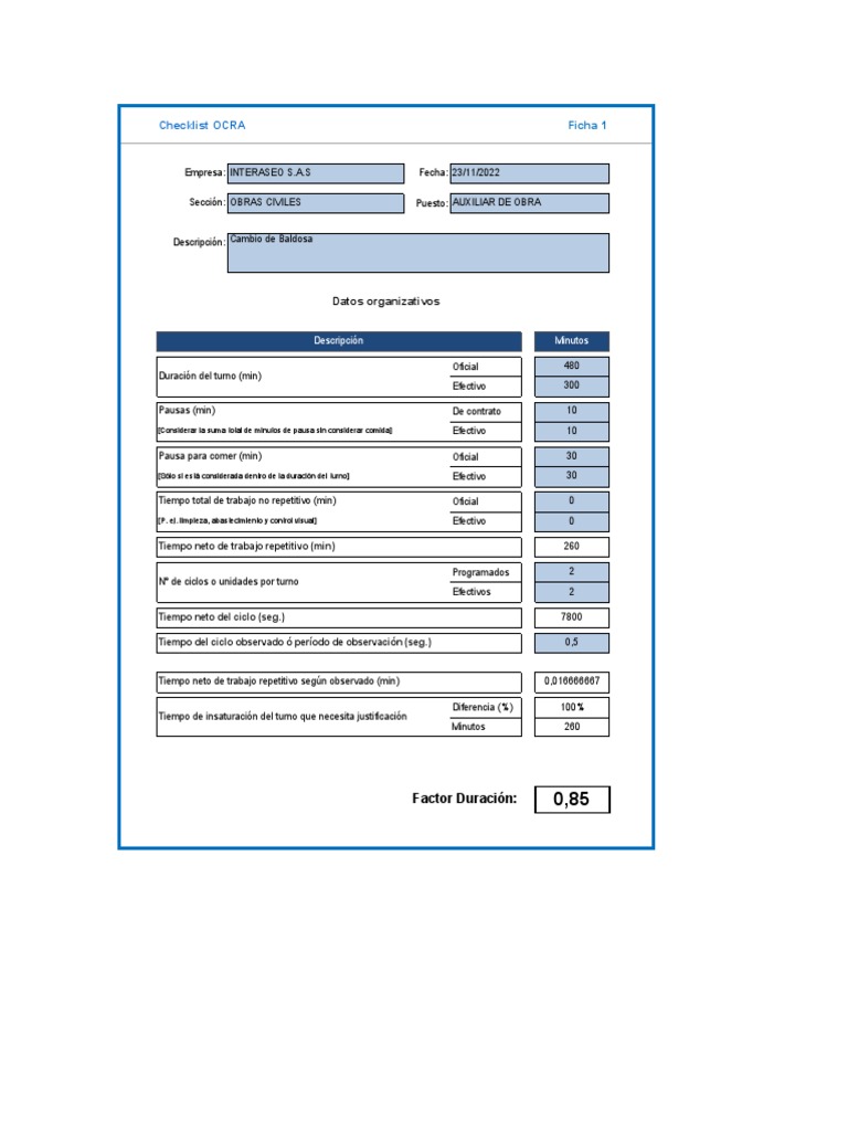Check List OCRA | PDF | Mano | Codo
