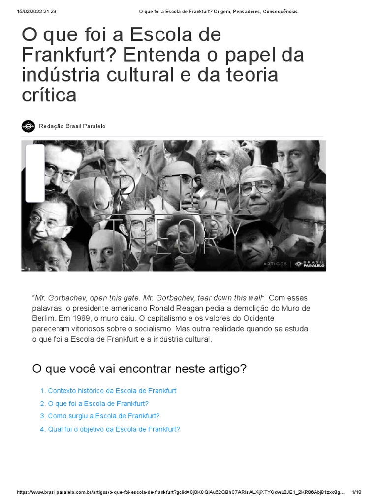 O Que Foi A Escola de Frankfurt - Origem, Pensadores, Consequências | PDF | Escola de Frankfurt ...