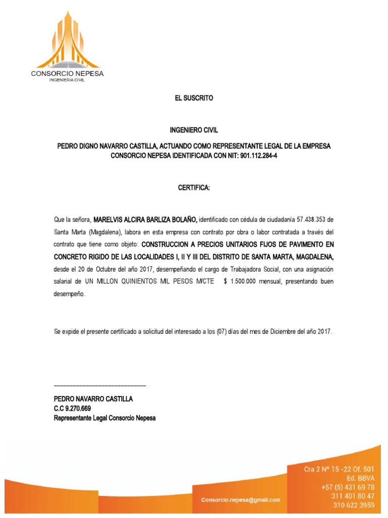 Certificado Laboral Marelvis | PDF