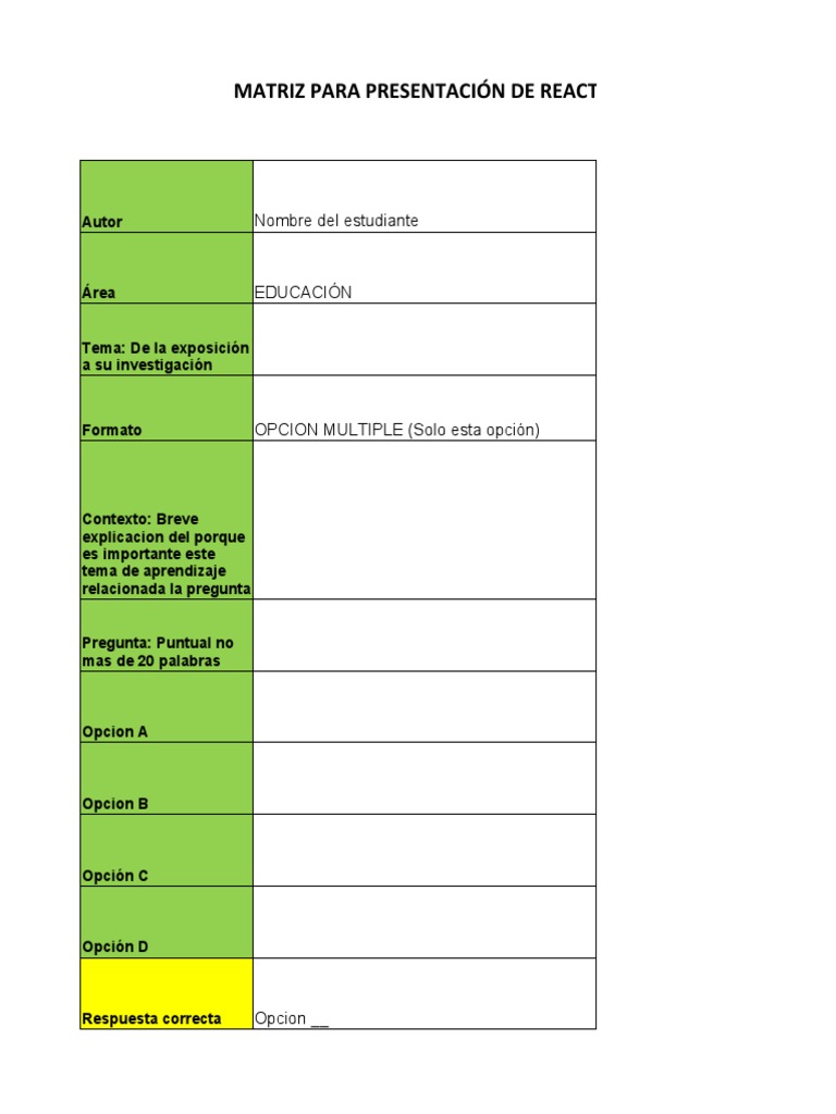 Matriz para Reactivos en Formato React | PDF