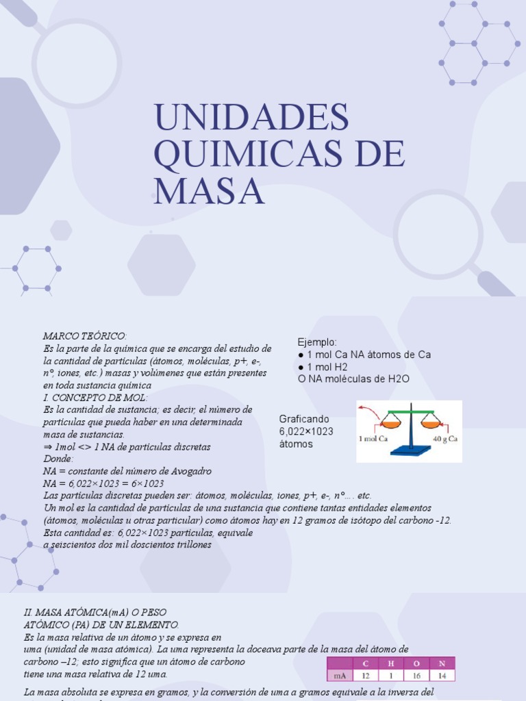 Unidades Quimicas de MASA | PDF | Mole (Unidad) | Cantidades fisicas