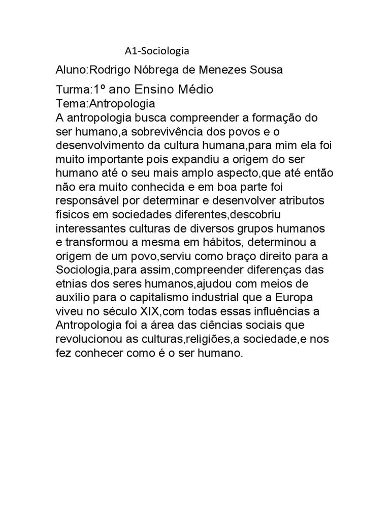 Av1 Sociologia | PDF