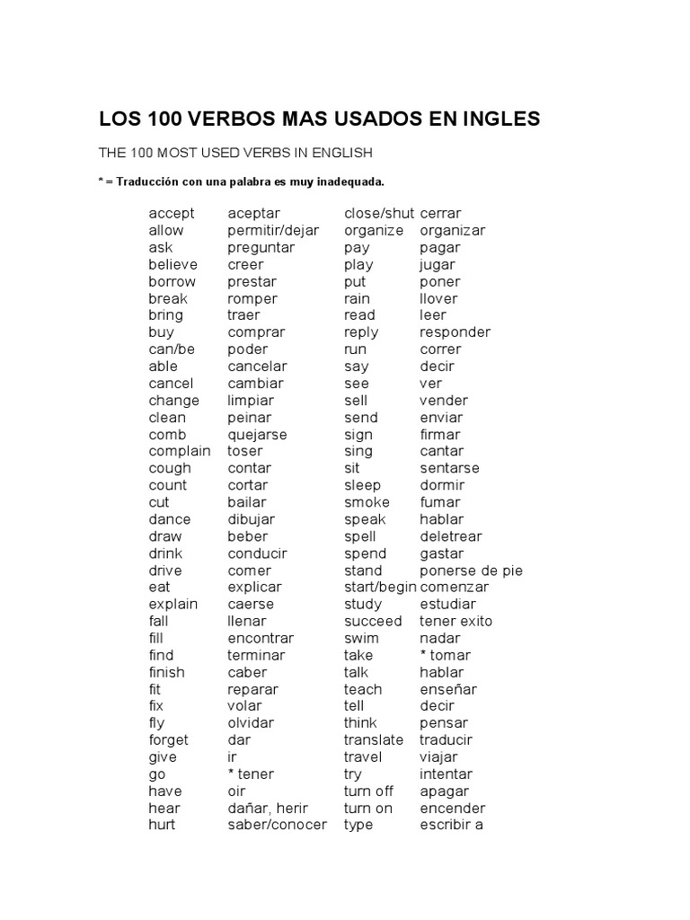 Los 100 Verbos Mas Usados en Ingles | PDF | Grammatical Number ...